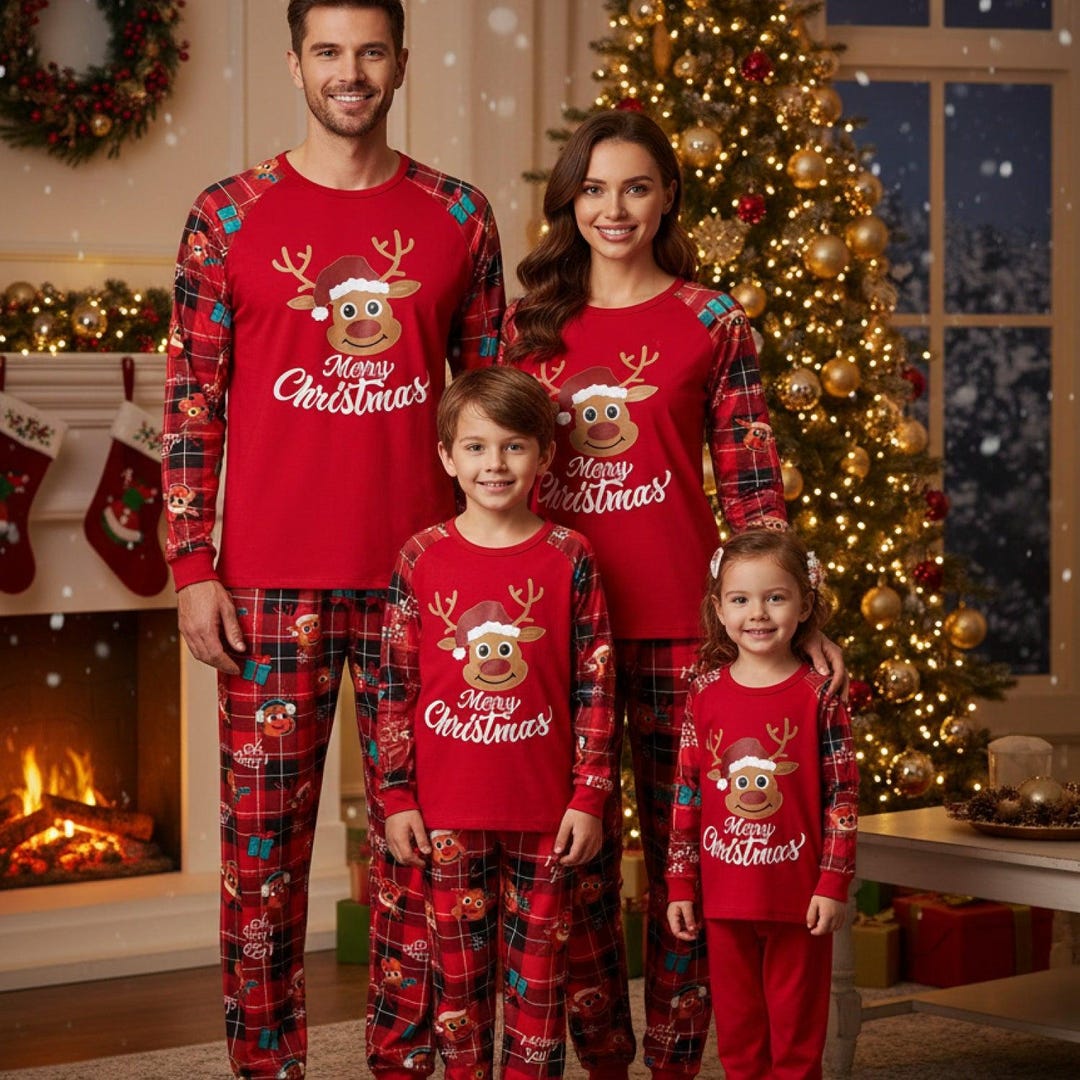Matching Family Christmas Pyjamas: Reindeer Plaid Holiday Set - Etsy