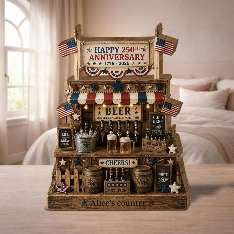 2D Flat America 250th Beer Stand Decor, Patriotic Bar Shelf Sign ...