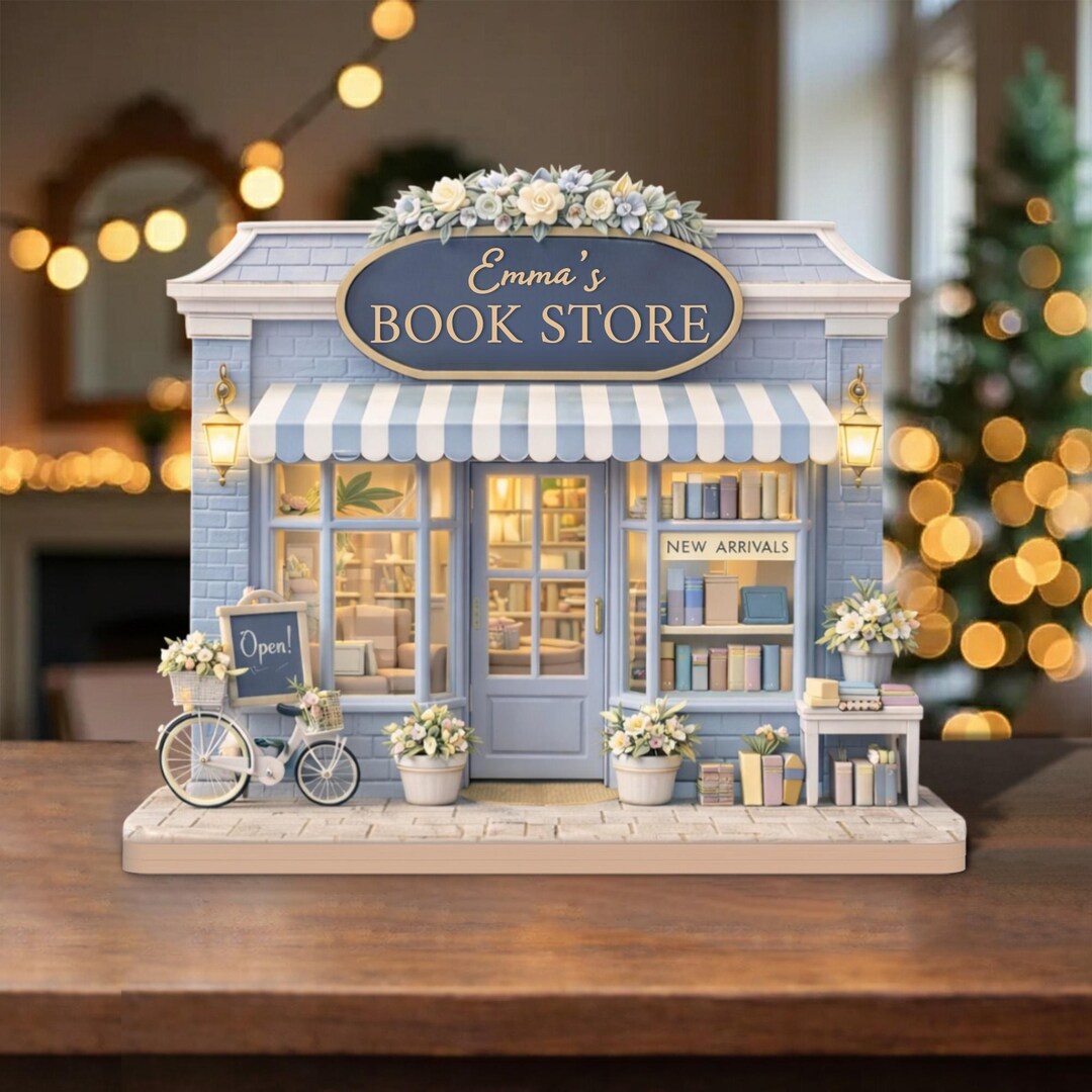 2D Flat Personalized Wooden Bookstore Sign, Parisian Pastel Bookshop ...