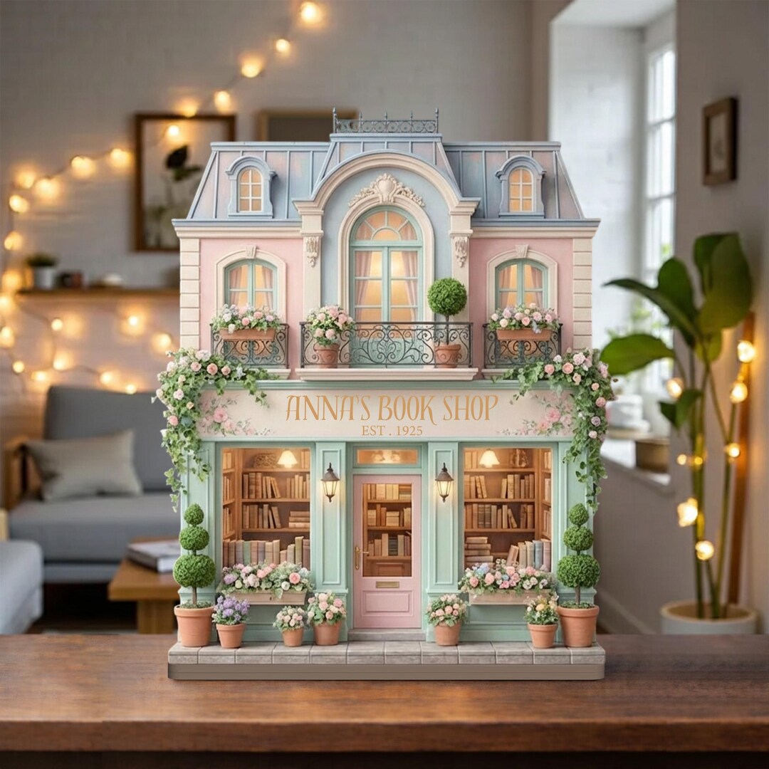 2D Flat Personalized Wooden Bookshop Sign, Cottagecore Book Nook Decor ...