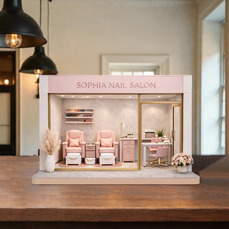 2D Flat Personalized Pink Nail Salon Wood Sign, Custom Beauty Shop ...