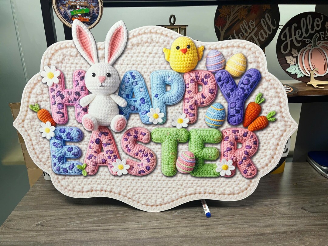 Bunny Easter Wooden Door Hanger, Pastel Egg Spring Decor, UV Print, 2 ...