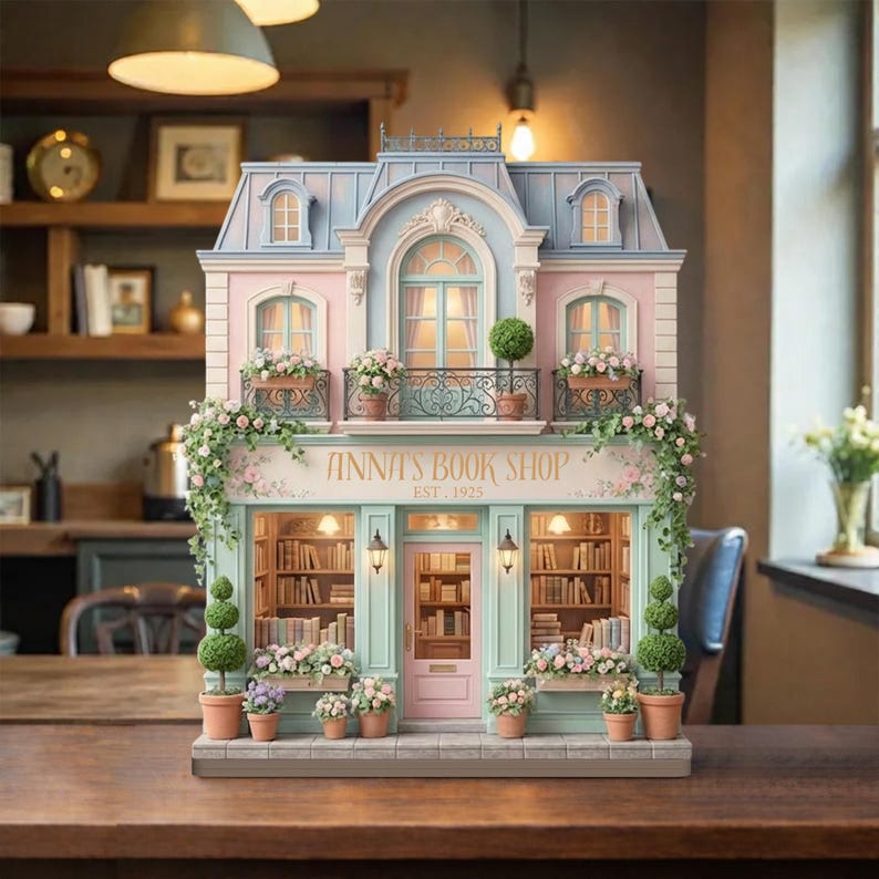 2D Flat Personalized Wooden Bookshop Sign, Cottagecore Book Nook Decor ...