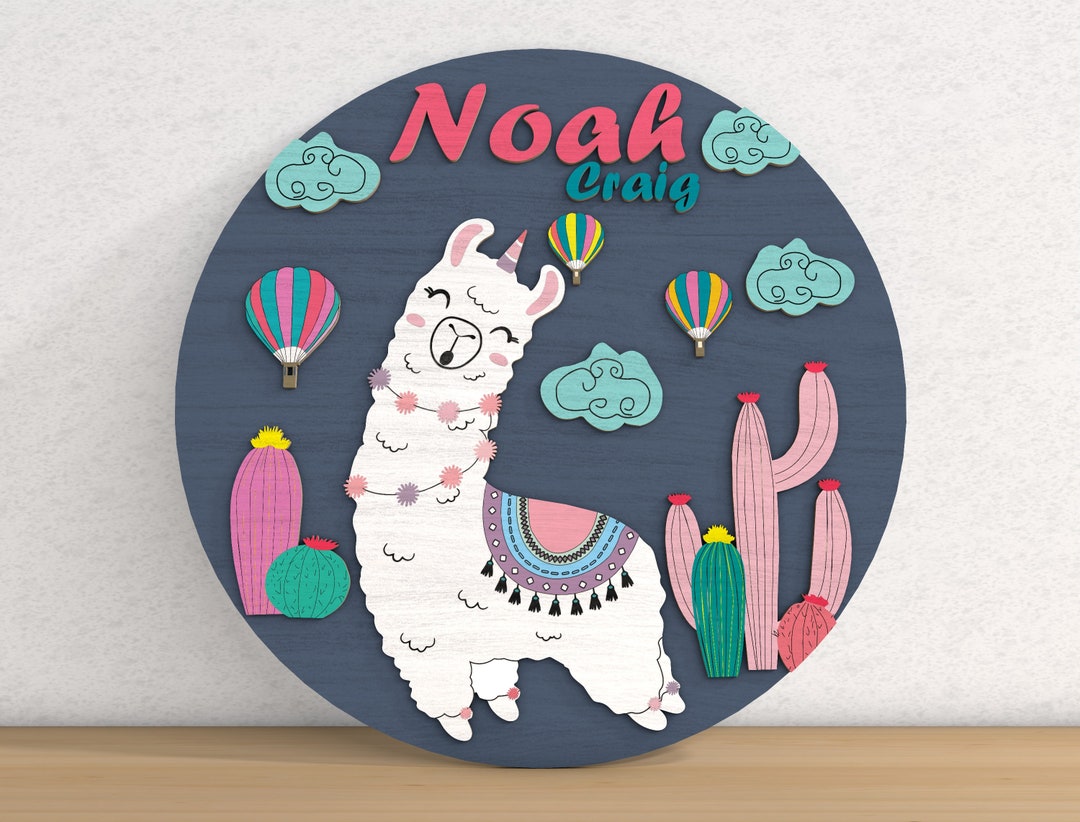 Personalized Llama Door Sign Svg,llama Door Hanger Svg, Kids Llama Sign ...