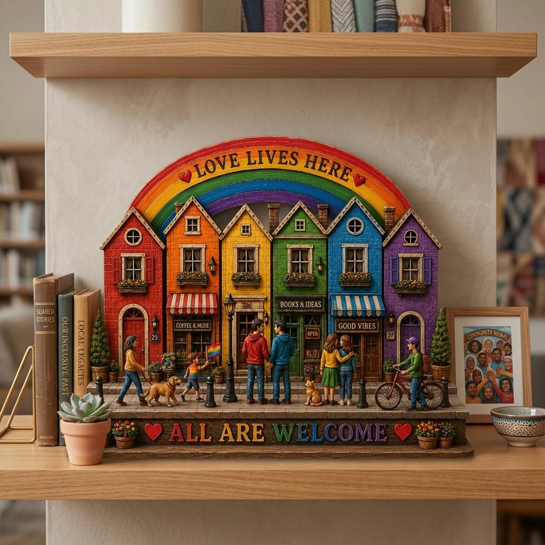 2D Flat Love Lives Here Rainbow Mini House Shelf Sitter, LGBTQ Pride ...