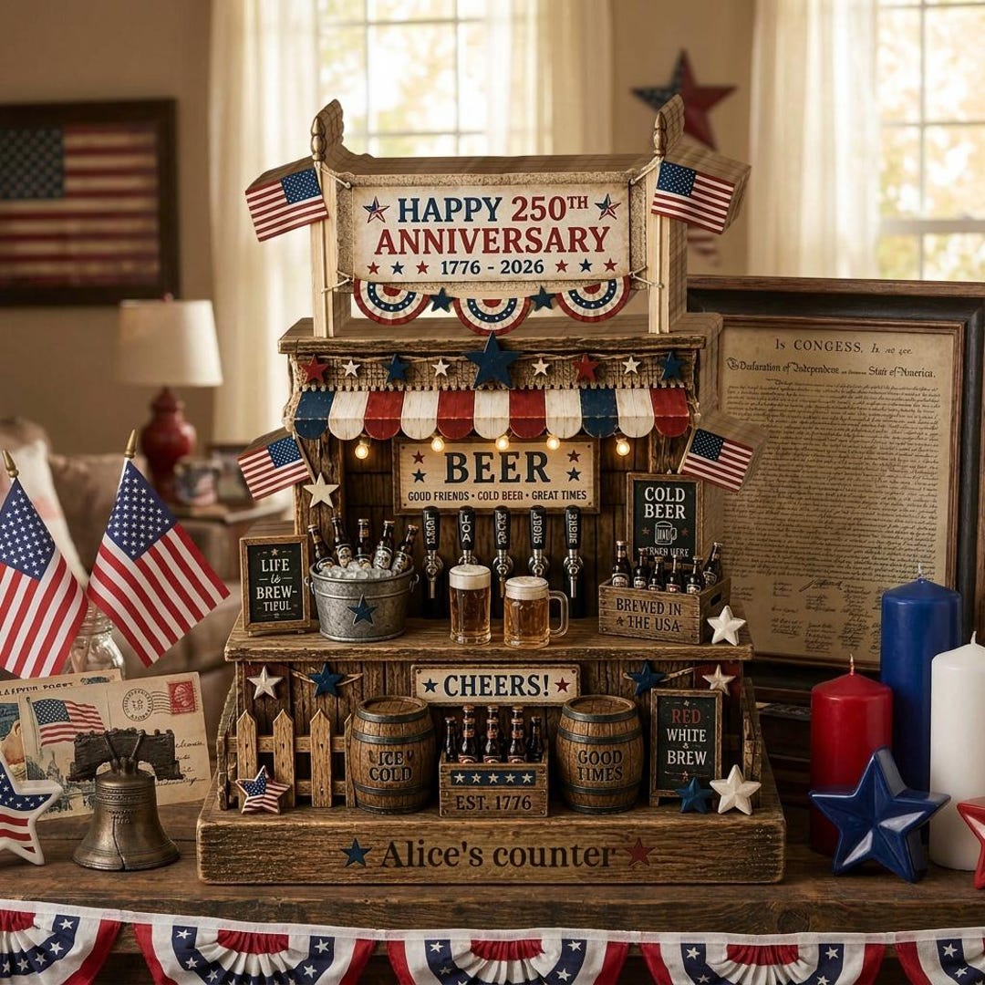 2D Flat America 250th Beer Stand Decor, Patriotic Bar Shelf Sign ...