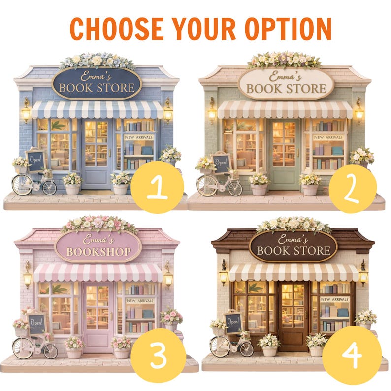 2D Flat Personalized Wooden Bookstore Sign, Parisian Pastel Bookshop ...