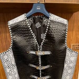 New Men's Crocodile and Snake Embossed Leather Vest, Braided Vest ...