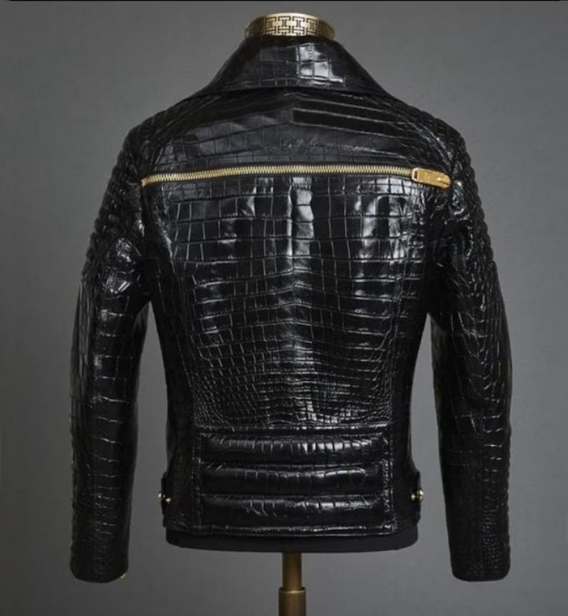 New Men's Crocodile Embossed Motorcycle Leather Jacket, Biker Jacket ...