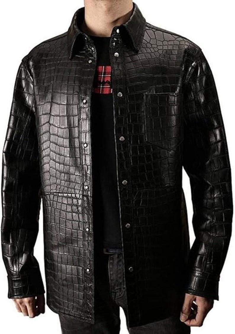 New Men's Crocodile Embossed Motorcycle Leather Jacket, Biker Jacket, Alligator Style Jacket ...