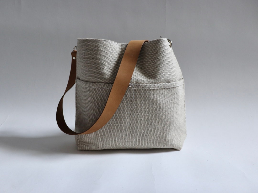 Casual Bag Simple Tote in Woven Linen With Leather Strap - Etsy