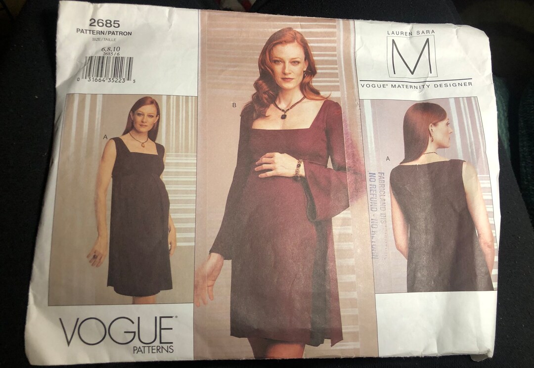 Vogue 2685 Maternity Pattern, Dress Size 6-10, Vogue Sewing Pattern ...