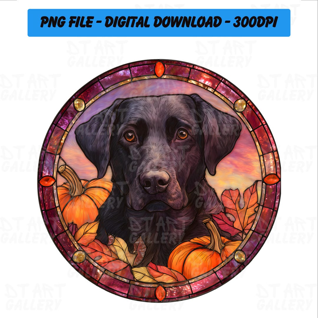 Autumn Black Labrador Dog Stained Glass Clipart - Cosy Autumnal Art ...