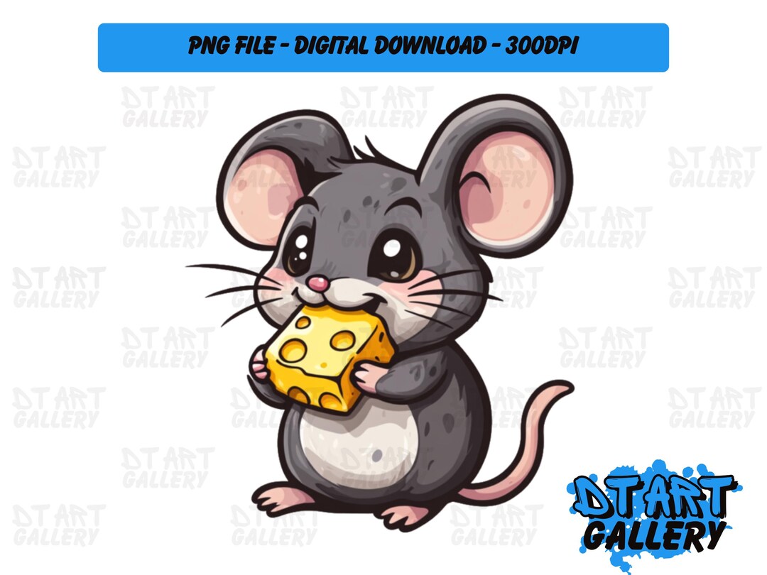 Cute Mouse Eating Cheese Cartoon Themed Clipart - Digital Download ...