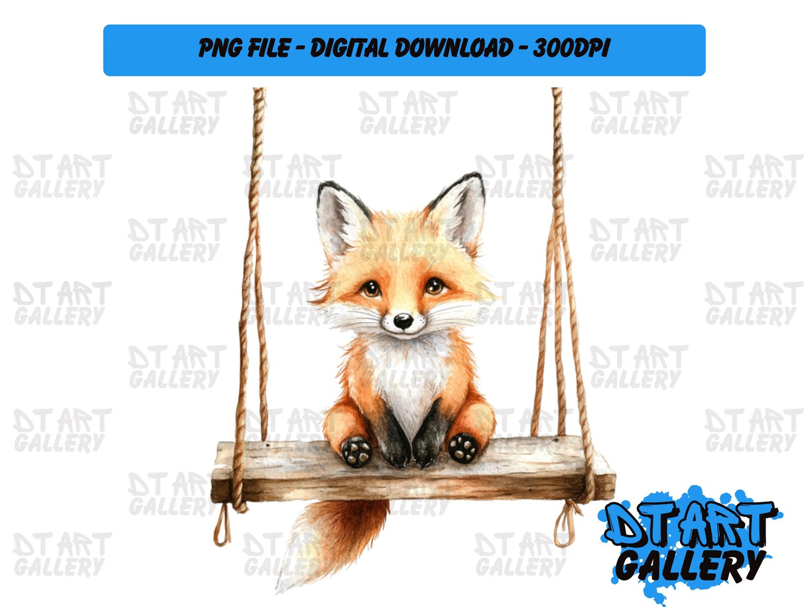 Cute Fox on Swing Watercolour Themed Clipart - Digital Download - High ...