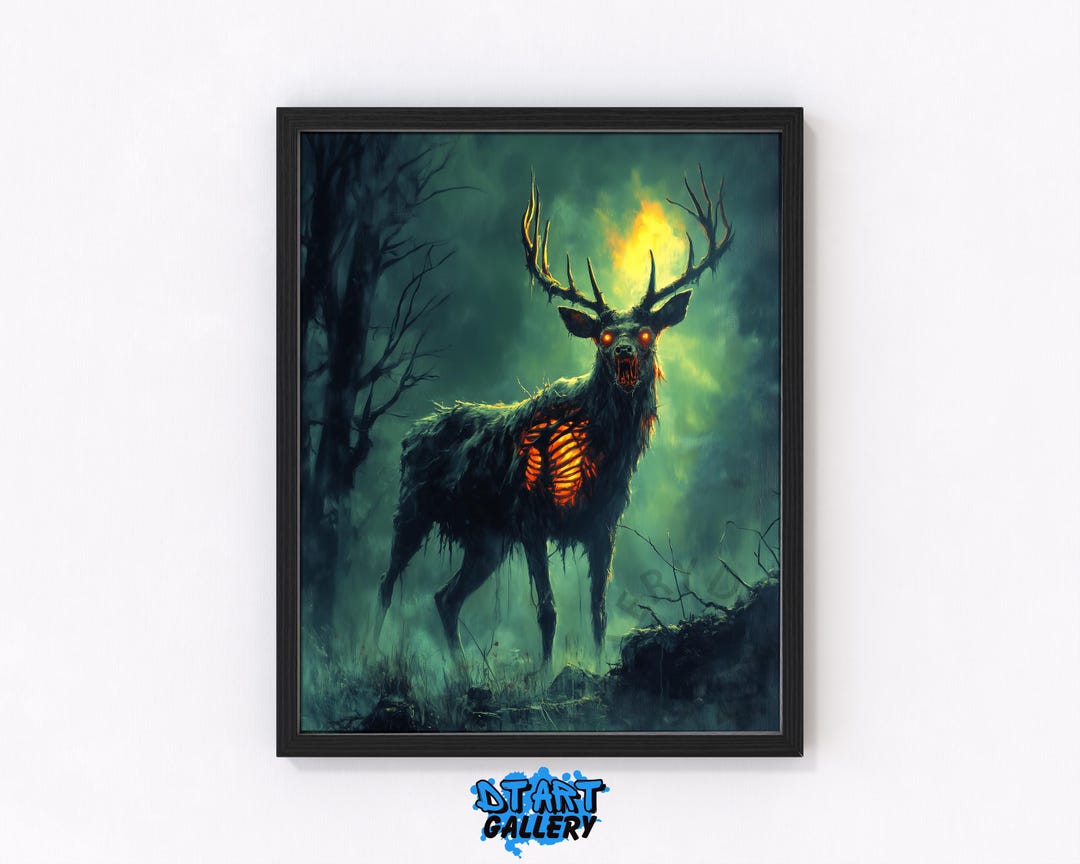 Spooky Mutated Zombie Deer Printable - Dark Eerie Forest Landscape ...