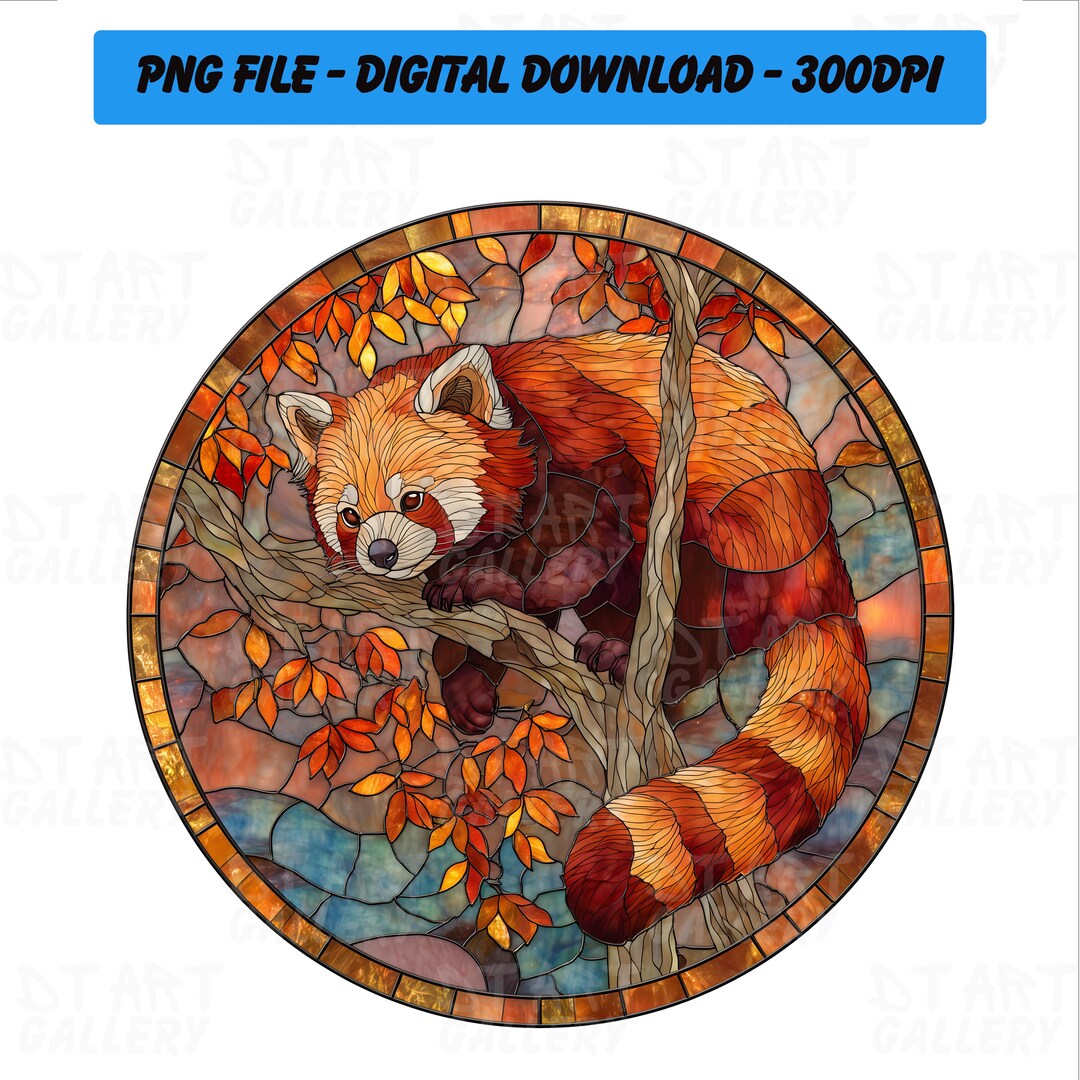 Rustic Red Panda Stained Glass Style Clipart - Cosy Autumn Décor ...