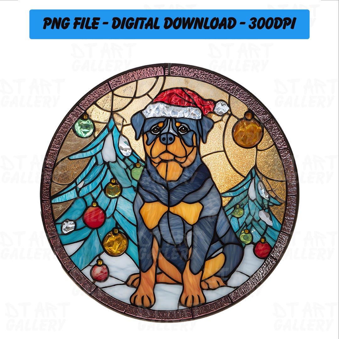 Festive Rottweiler Stained Glass Style Clipart - Christmas Dog Clipart ...