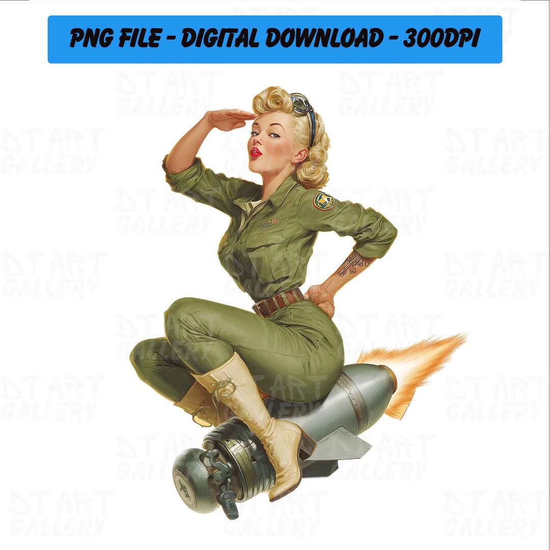 Vintage Pin-up Girl on Rocket Spark Plug Illustration Clipart - Retro ...