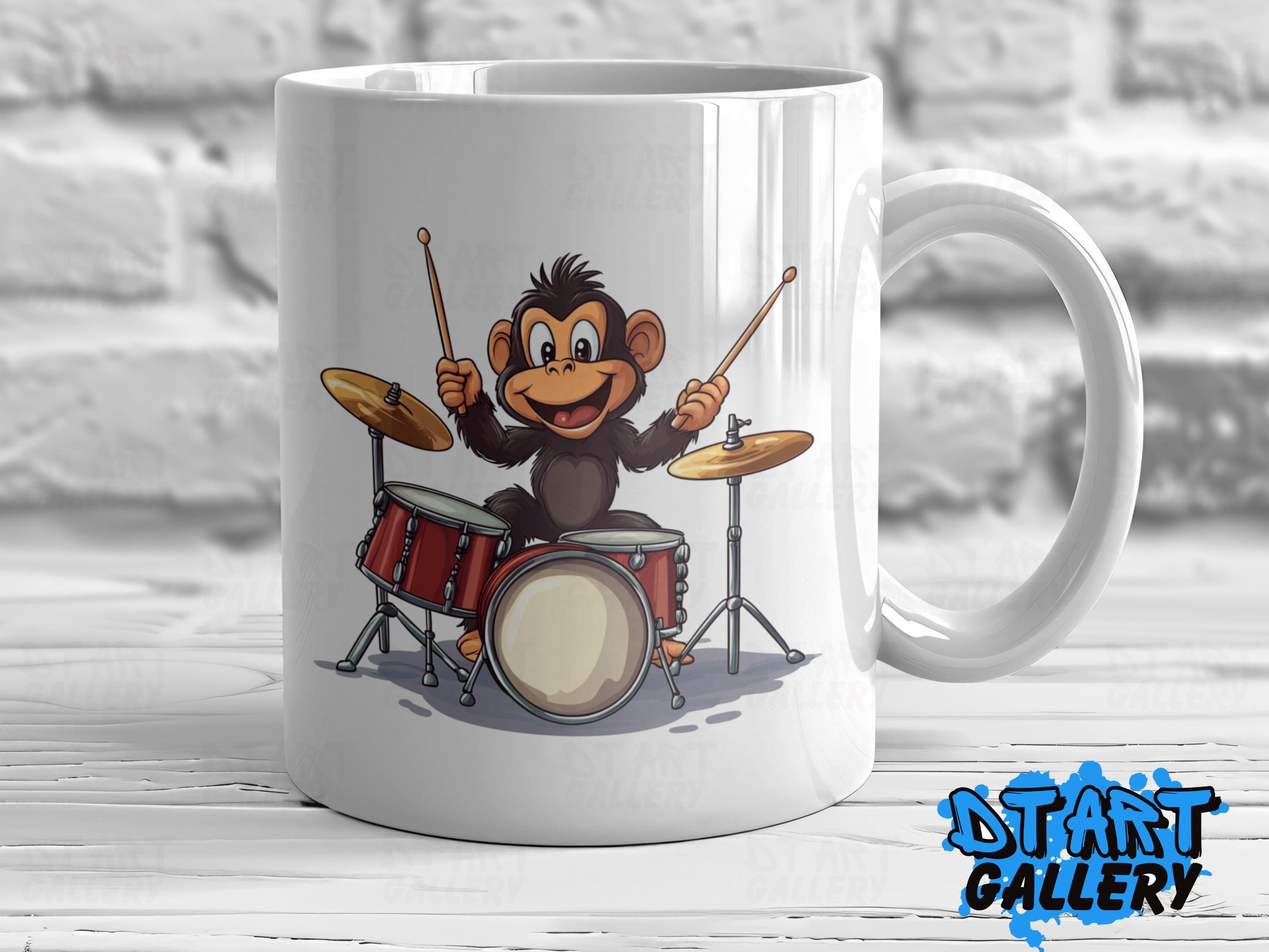 Funny Monkey Playing Drums Cartoon Clipart - Digital Download - High ...