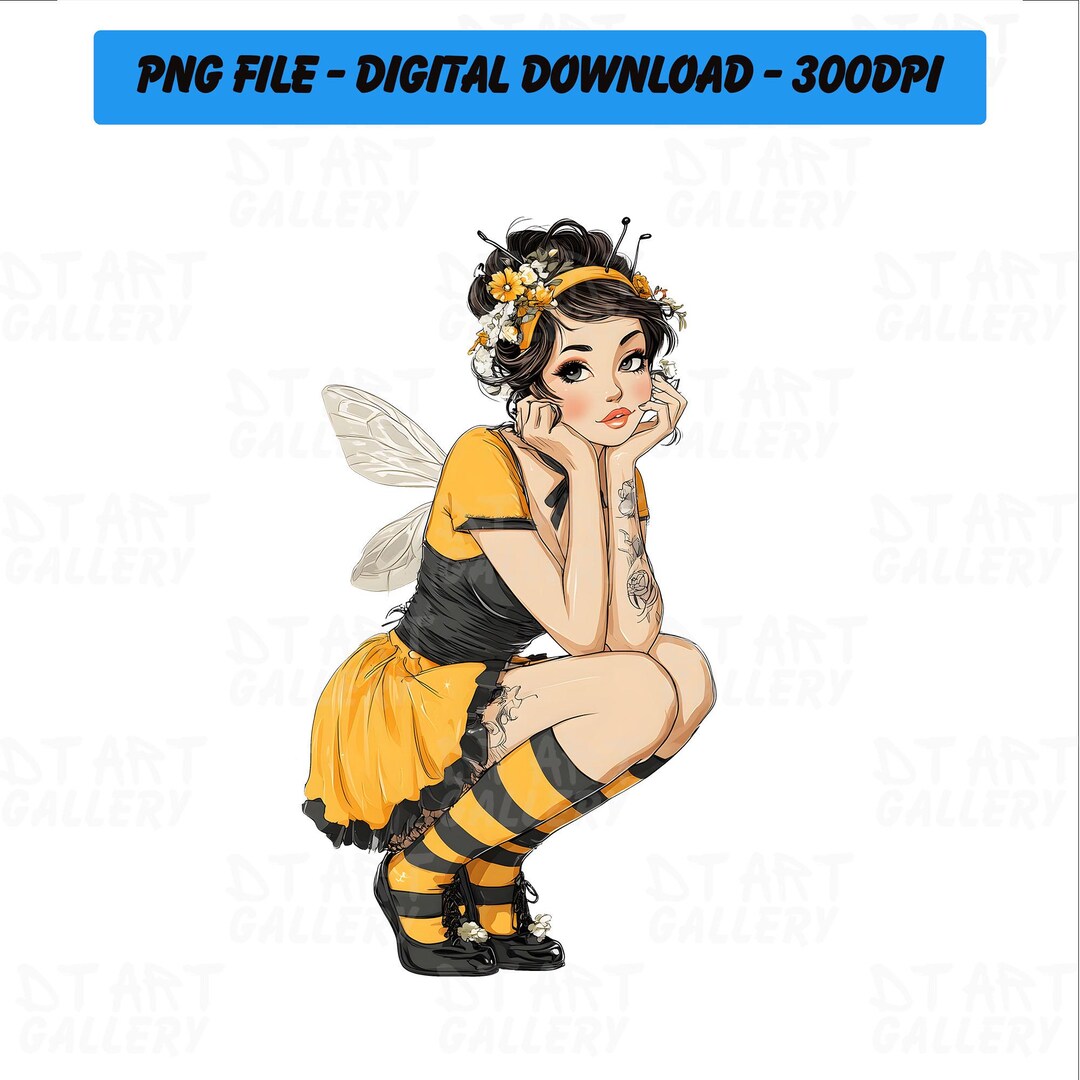 Pin-up Girl Bee Insect Clipart - Retro Tattoo Flash, Cute Edgy Decor ...