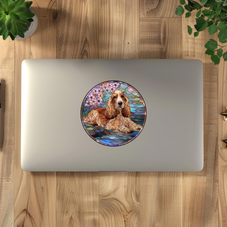 Vintage Cocker Spaniel Stained Glass Style Clipart, Warm Colours, Pet ...