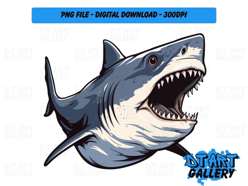 Angry Great White Shark Animal Themed Clipart Digital Download High ...