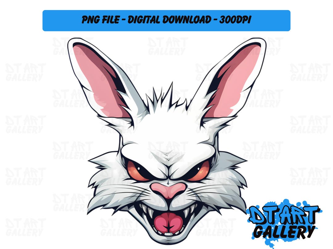 Angry Bunny Rabbit Head Animal Themed Clipart - Digital Download - High ...