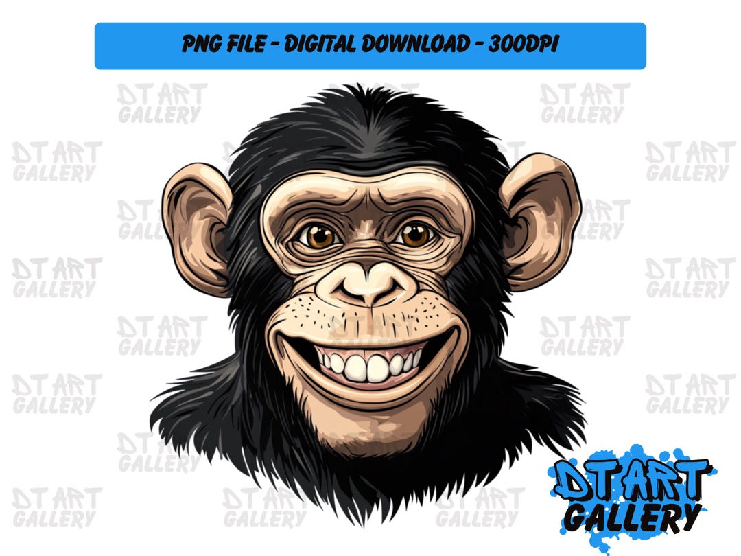 Funny Smiling Chimpanzee Cartoon Clipart - Digital Download - High ...