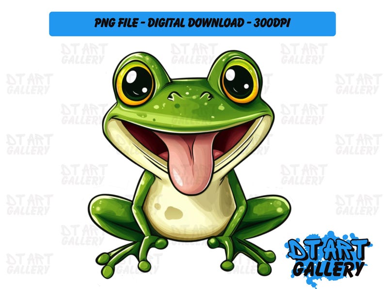 Cute Frog Sticking Out Tongue Cartoon Clipart - Digital Download - High ...