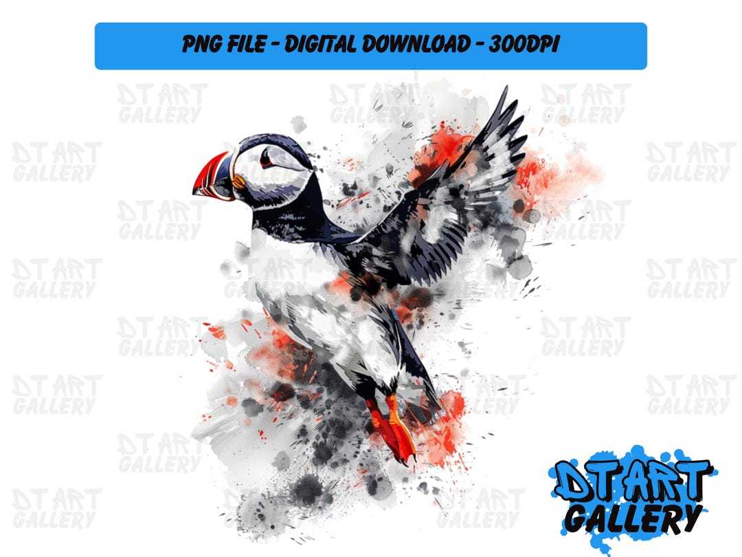 Flying Puffin Bird Watercolour Style Clipart - Digital Download - High ...