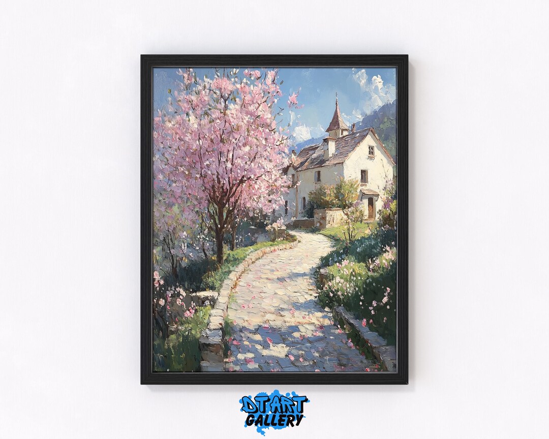 Cottagecore Village Garden in Spring - Printable Pastoral Landscape Art ...