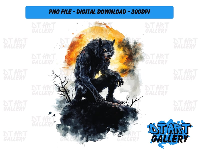 Werewolf Moon Halloween Watercolour Style Clipart - Digital Download ...