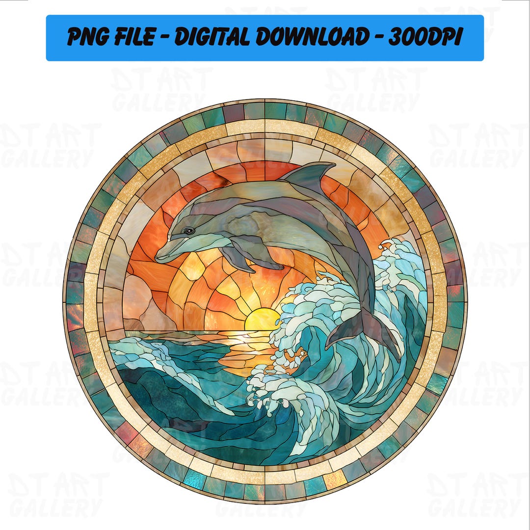 Coastal Dolphin Jumping Sea Ocean Animal Stained Glass Style Clipart ...