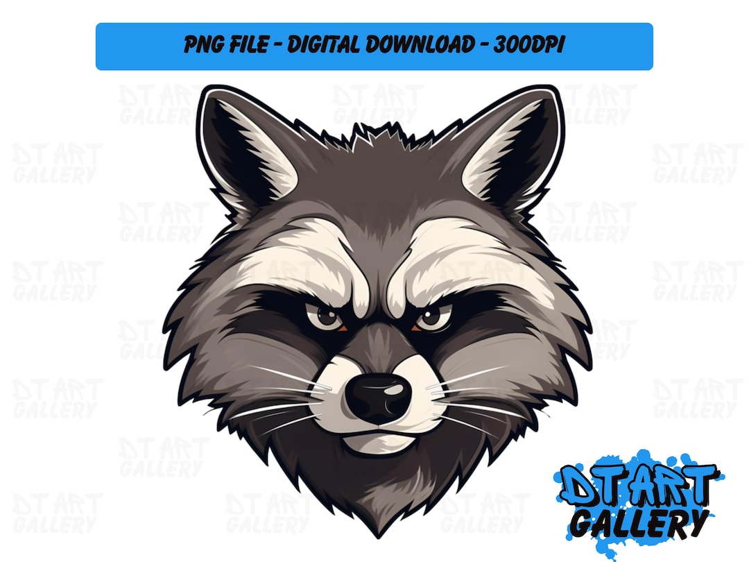 Cute Grumpy Raccoon Head Animal Themed Clipart - Digital Download ...