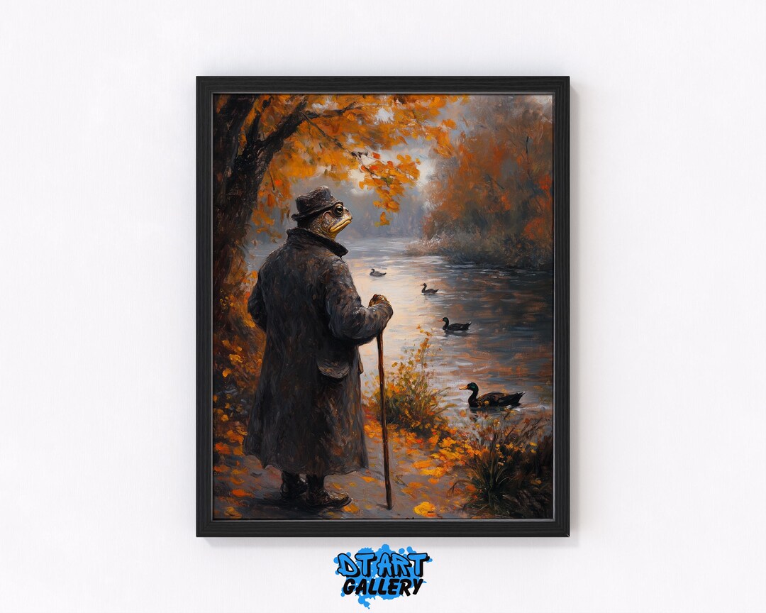 Whimsical Toad by Riverside - Oil Painting of Toad in Coat With Walking ...