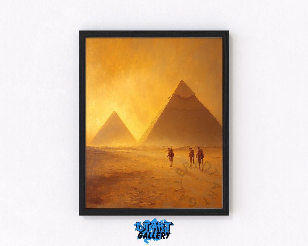 Majestic Pyramids of Giza Printable Art - Mystical Golden Sky Landscape ...