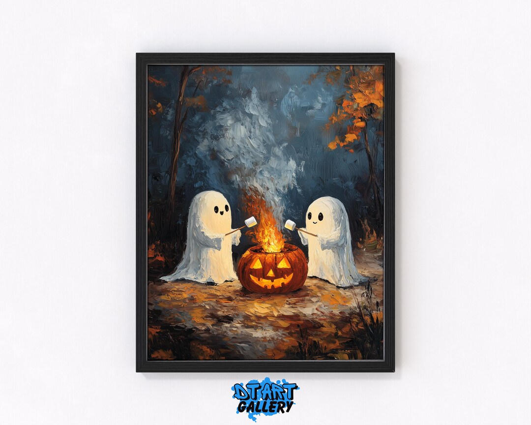 Printable Halloween Ghosts by Pumpkin Fire - Cozy Autumn Scene, Rustic ...