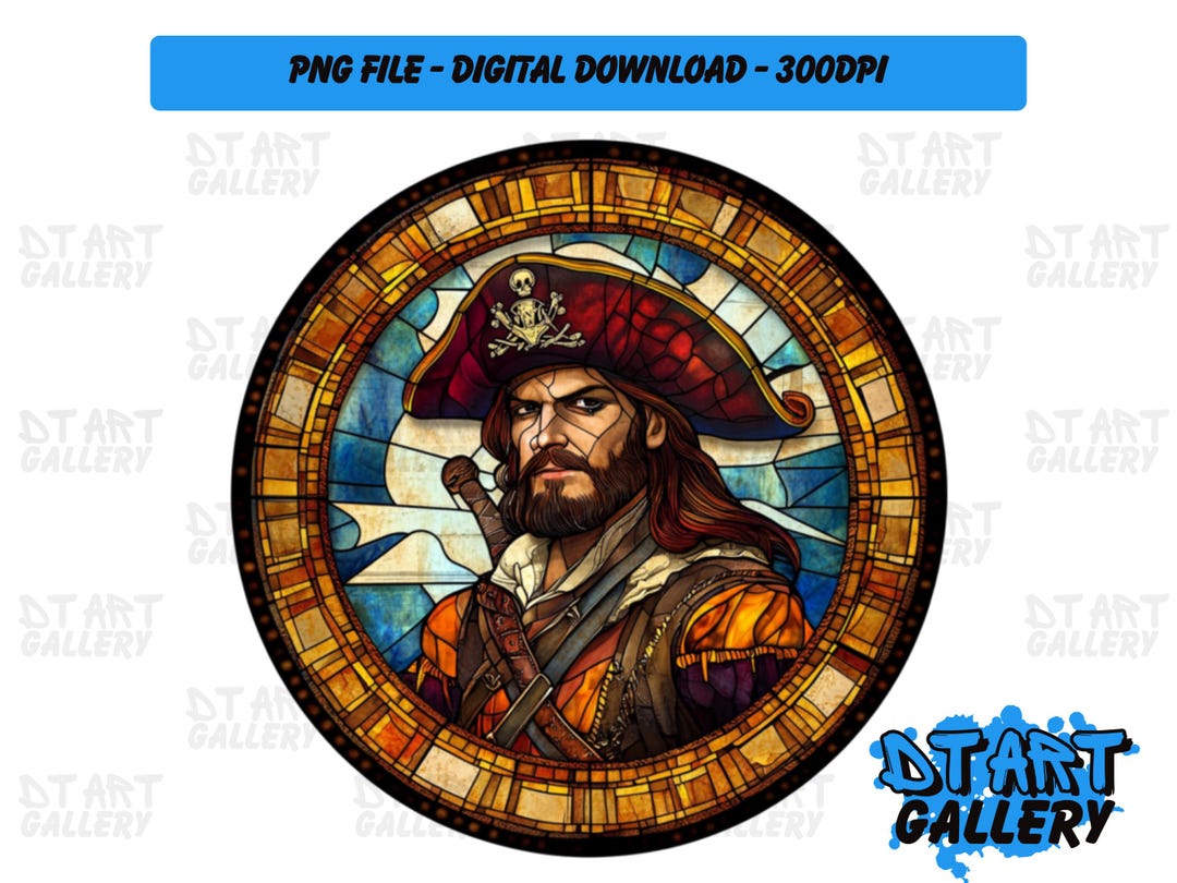 Pirate Captain Round Stained Glass Clipart - Digital Download - High ...