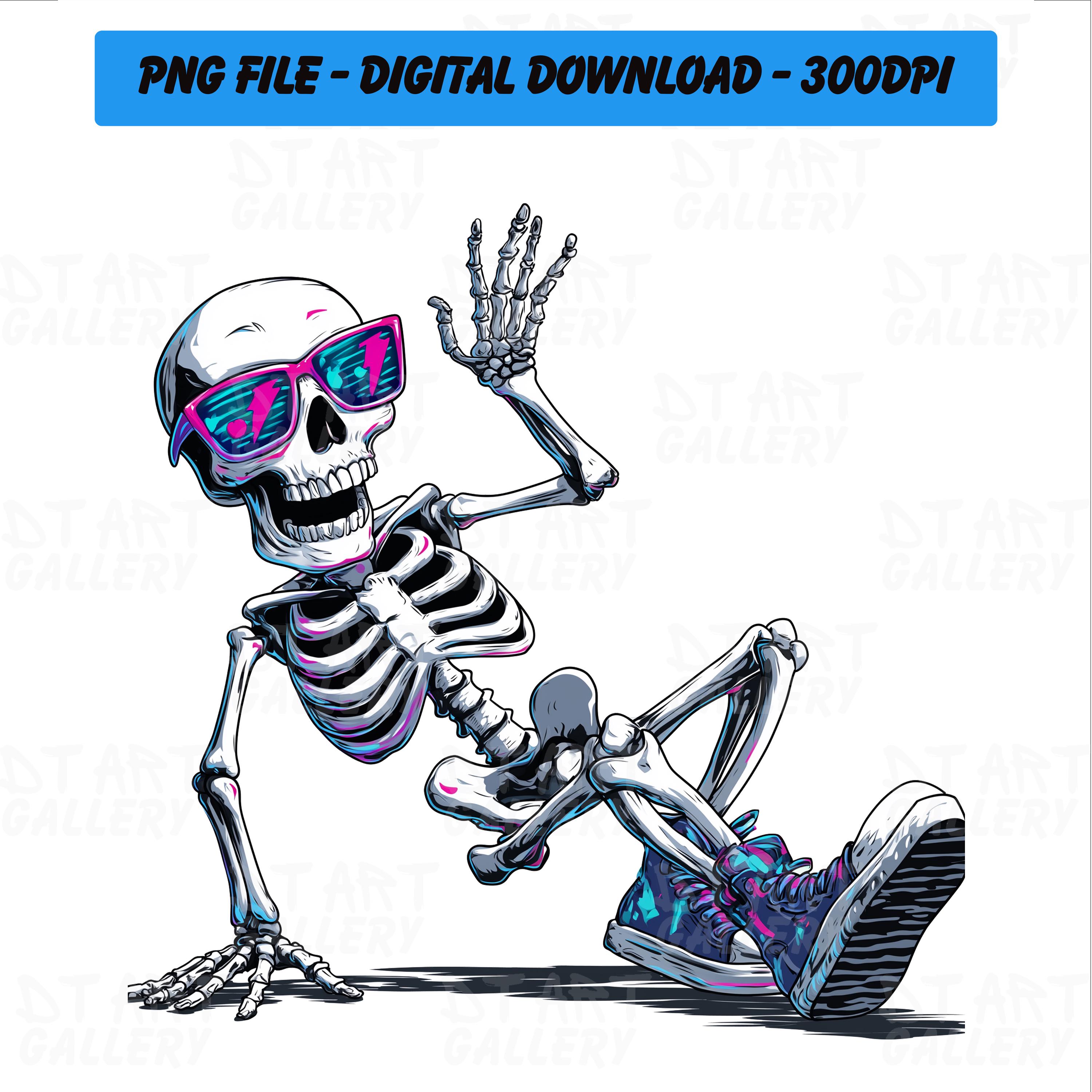 Breakdancing Skeleton Clipart PNG - Trendy Sneakers & Sunglasses, Fun ...