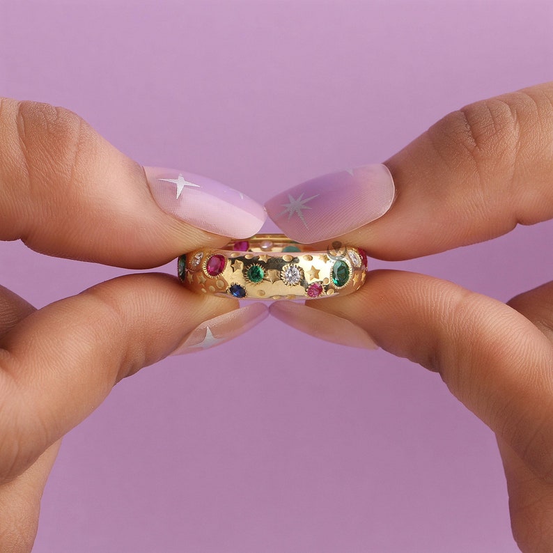 Multi Wedding Band/ Round Diamond Engagement Ring/ Antique Victorian ...