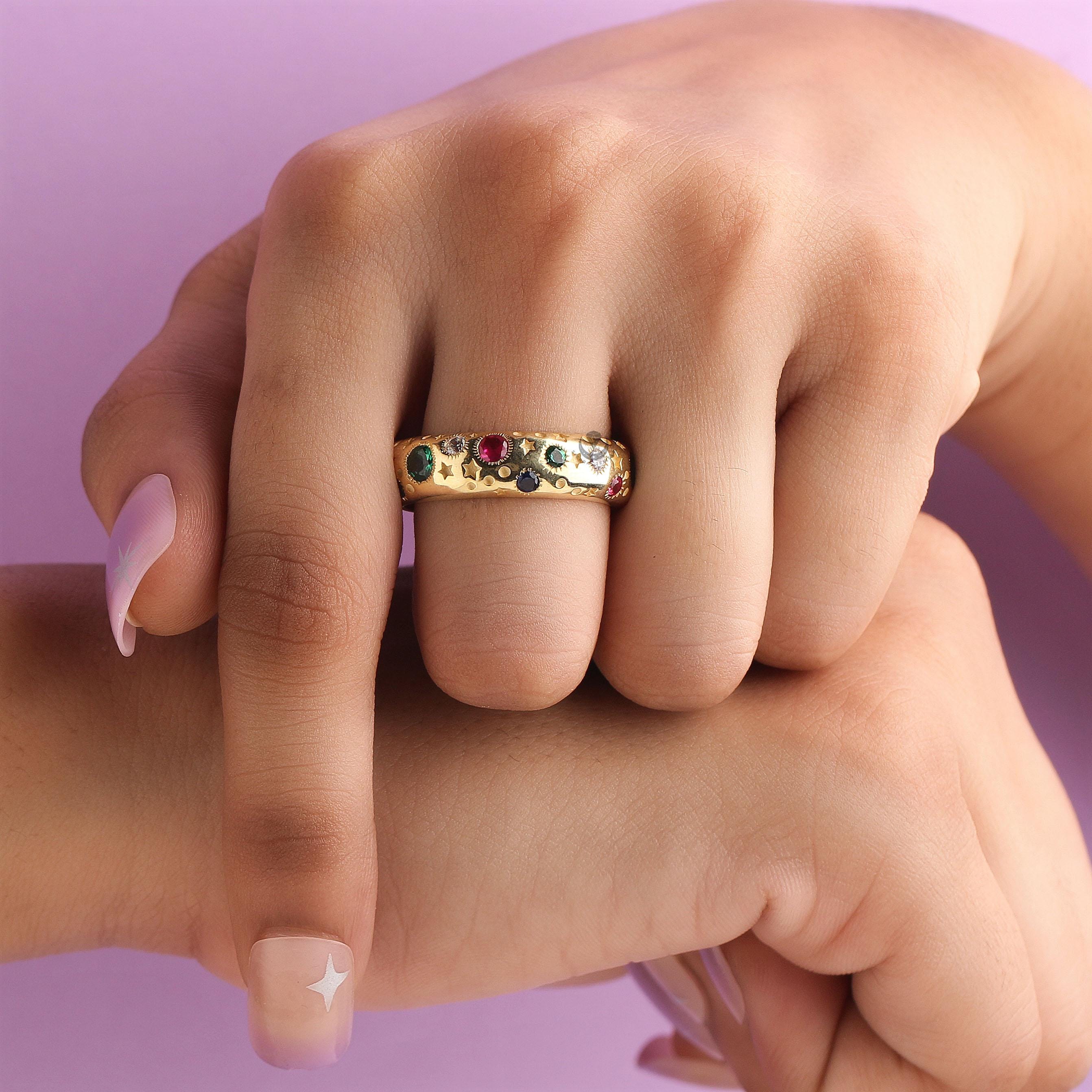 Multi Wedding Band/ Round Diamond Engagement Ring/ Antique Victorian ...