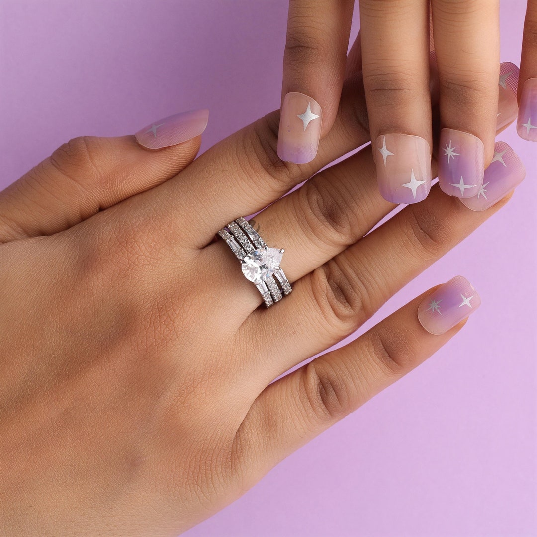 Enhancer Ring Sets in 14K White Gold/ 2.5 CT Pear Cut Colorless ...