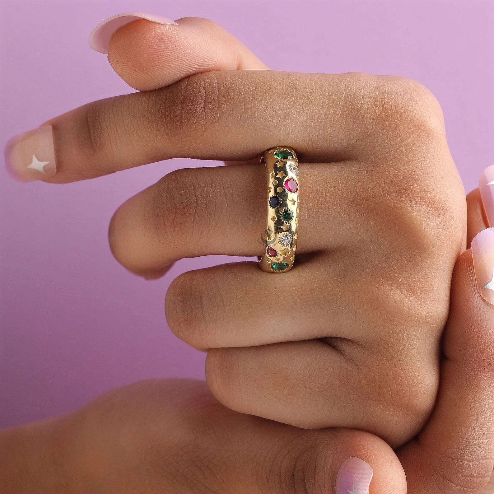 Multi Wedding Band/ Round Diamond Engagement Ring/ Antique Victorian ...