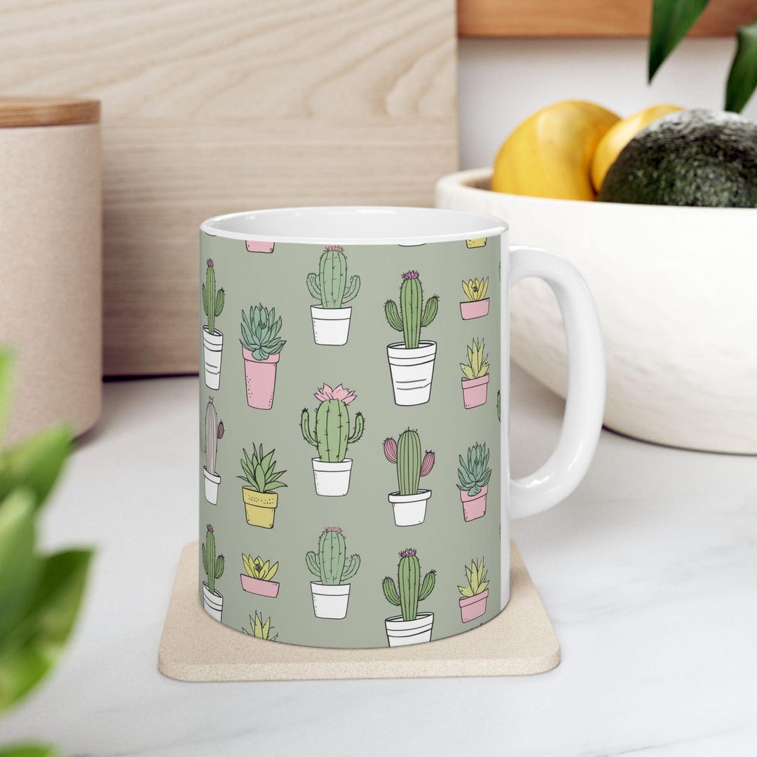 Cute Cactus Succulent Mug Adorable Plant Lover Gift Pastel Potted Cacti ...