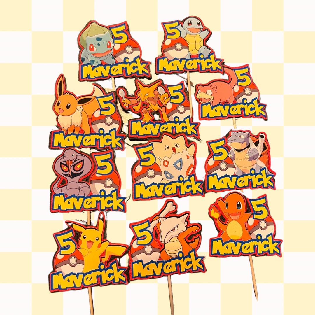 Personalized Pokemon Cupcake Toppers, Birthday Party Decor, Set of 12 ...