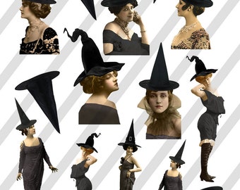 Digital Collage Sheet Vintage Halloween Witch Images Sheet | Etsy