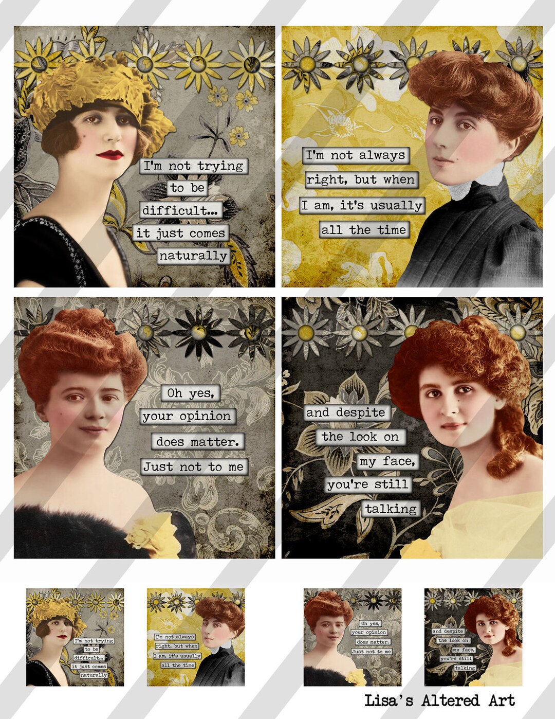 Digital Collage Sheet, 4x4, Funny, Sarcastic Women, Coasters With 1.5 ...