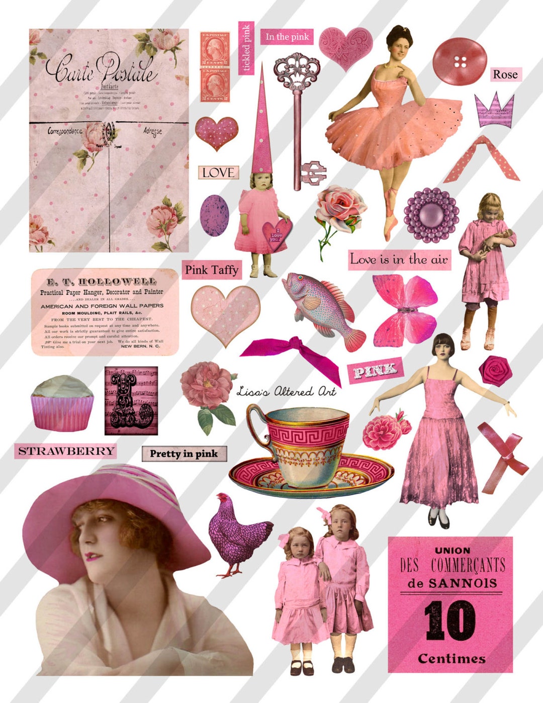 Digital Collage Sheet Pretty in Pink Images sheet No. O238 - Etsy