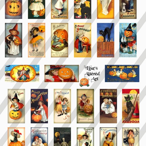 Digital Collage Sheet Domino Halloween Postcard Images 1x2 Etsy
